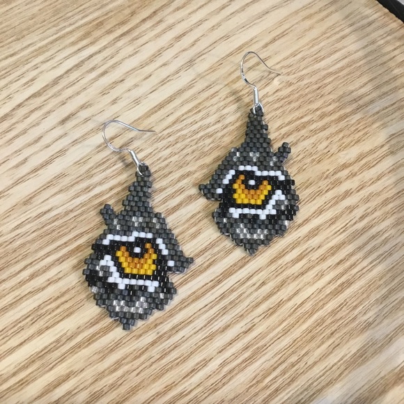 Hand Crafted | Jewelry | Hand Crafted Grey Wolf Eye Brick Stitch Beaded ...